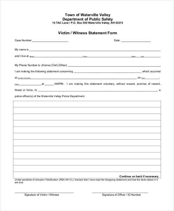 FREE 12+ Sample Witness Statement Forms in PDF | MS Word | Excel