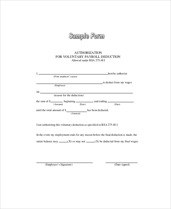FREE 12+ Sample Payroll Deduction Forms in PDF | MS Word | Excel