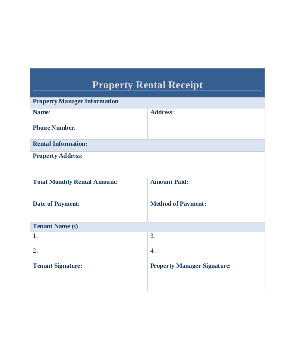 FREE 15+ Rent Receipt Form Samples, PDF, MS Word, Google Docs, Excel