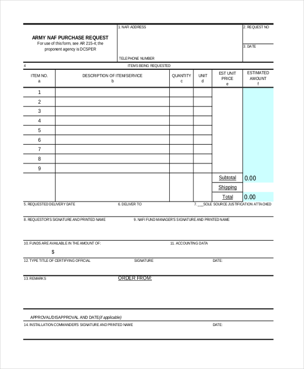 Sample Purchase Requisition Form