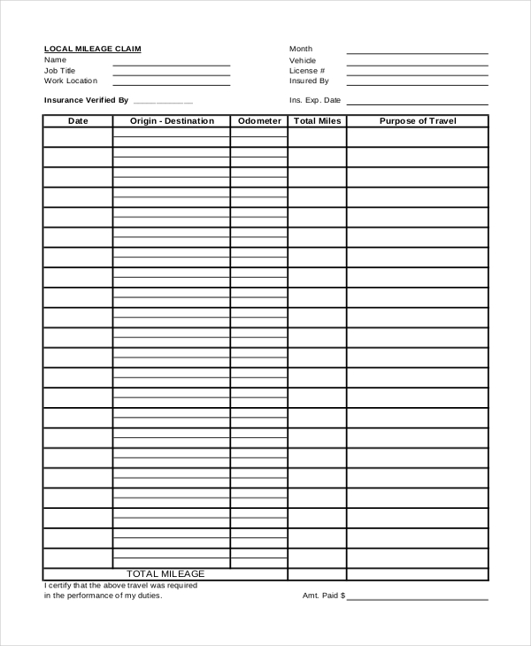 FREE 9 Sample Mileage Reimbursement Forms In PDF Word Excel