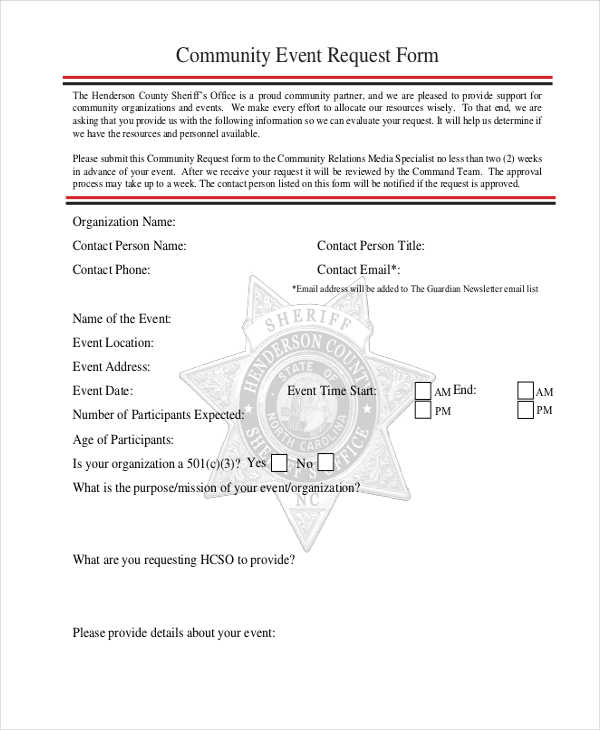 FREE 16+ Sample Event Request Forms in PDF | Excel | Word