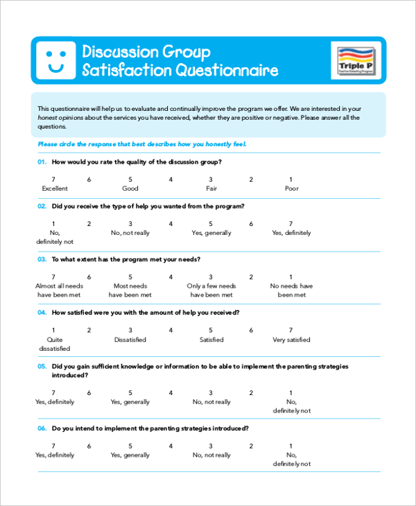 FREE 12+ Sample Satisfaction Questionnaire Forms in PDF | MS Word | Excel