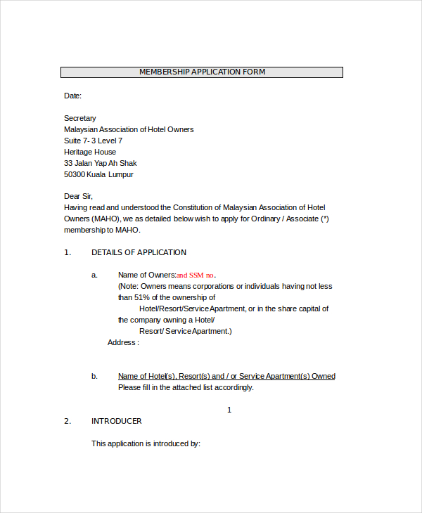 FREE 17+ Membership Application Form Samples, PDF, MS Word, Google Docs ...