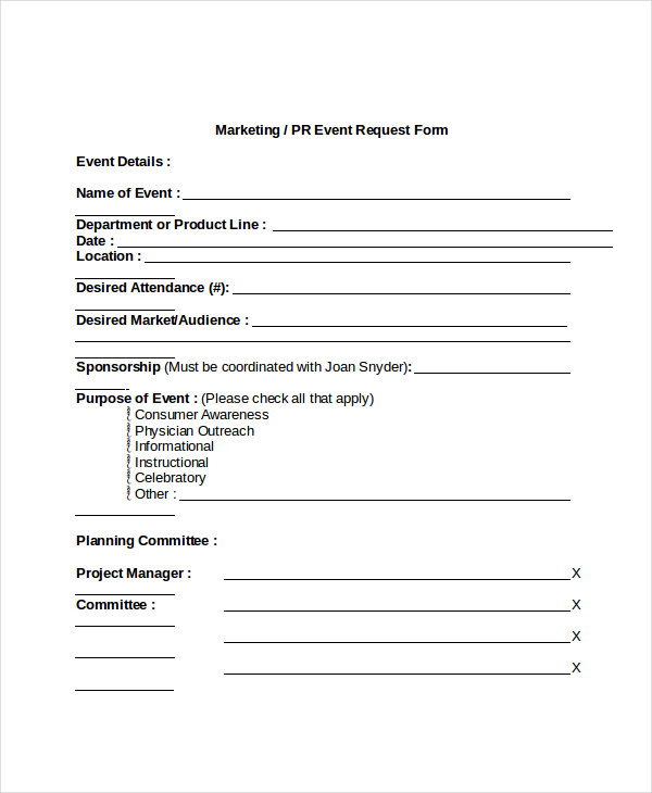 FREE 16+ Sample Event Request Forms in PDF | Excel | Word