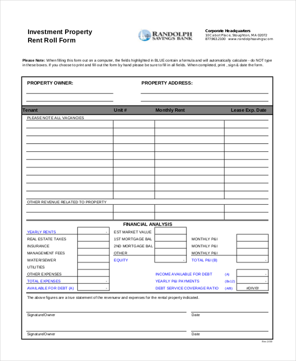 FREE 11+ Sample Rent Roll Forms in PDF | Excel | Word