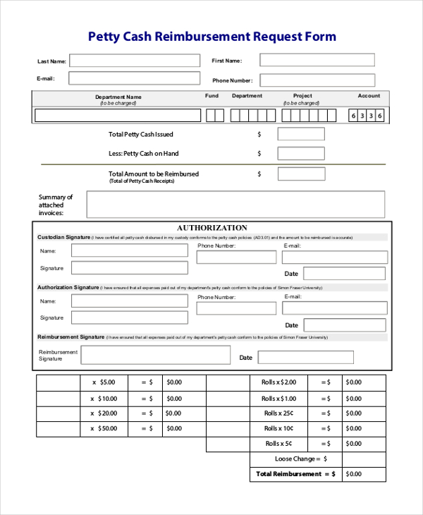 FREE 8+ Sample Petty Cash Reimbursement Forms in PDF | MS Word | Excel