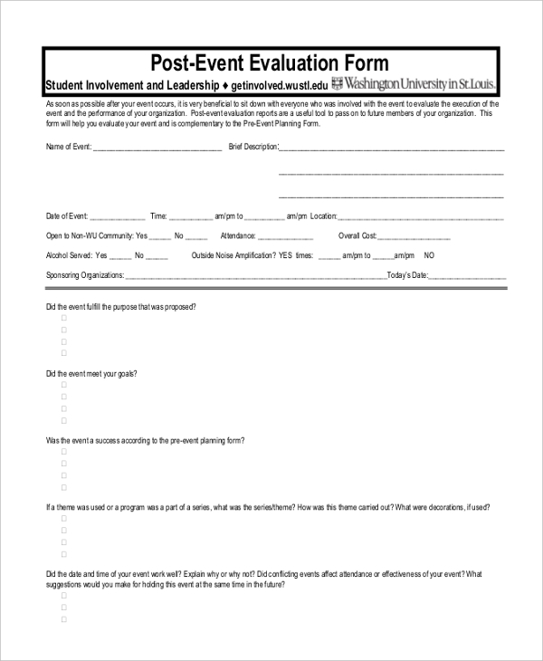 FREE 14 Sample Event Evaluation Forms In PDF MS Word Excel