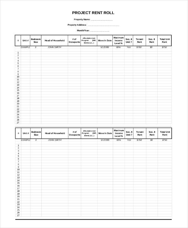 FREE 11+ Sample Rent Roll Forms in PDF | Excel | Word