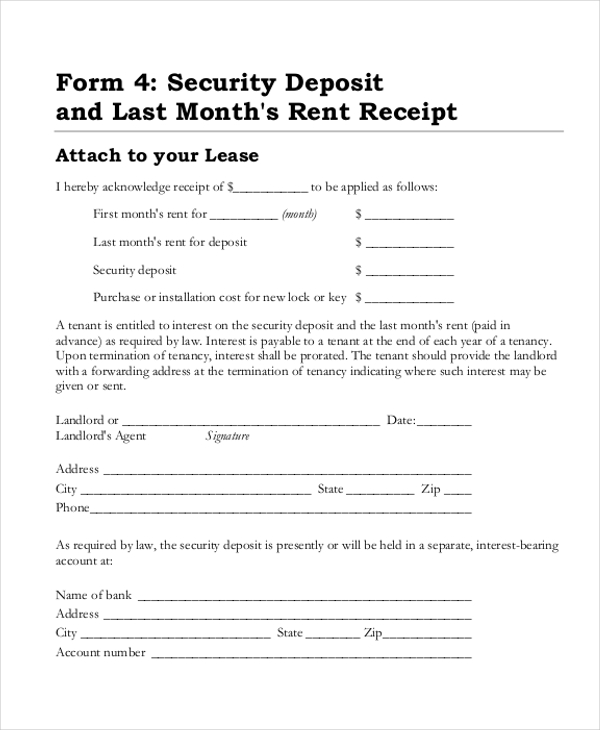 FREE 9+ Sample Security Deposit Receipt Forms in PDF | MS Word | Excel