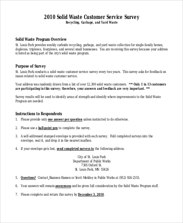 FREE 12+ Sample Customer Service Survey Forms in PDF | Excel | Word