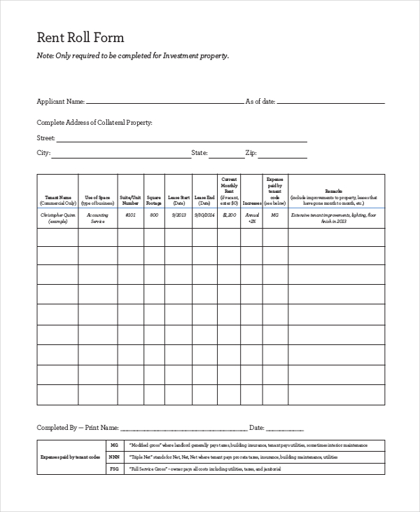 FREE 11+ Sample Rent Roll Forms in PDF | Excel | Word