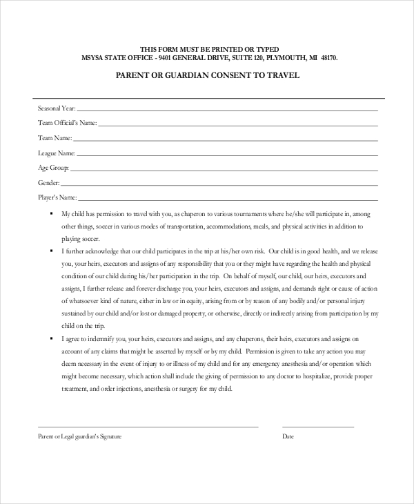 FREE 14+ Travel Consent Form Samples, PDF, MS Word, Google Docs, Excel