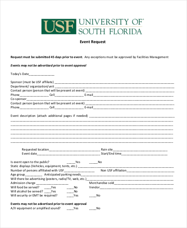 FREE 16+ Sample Event Request Forms in PDF | Excel | Word
