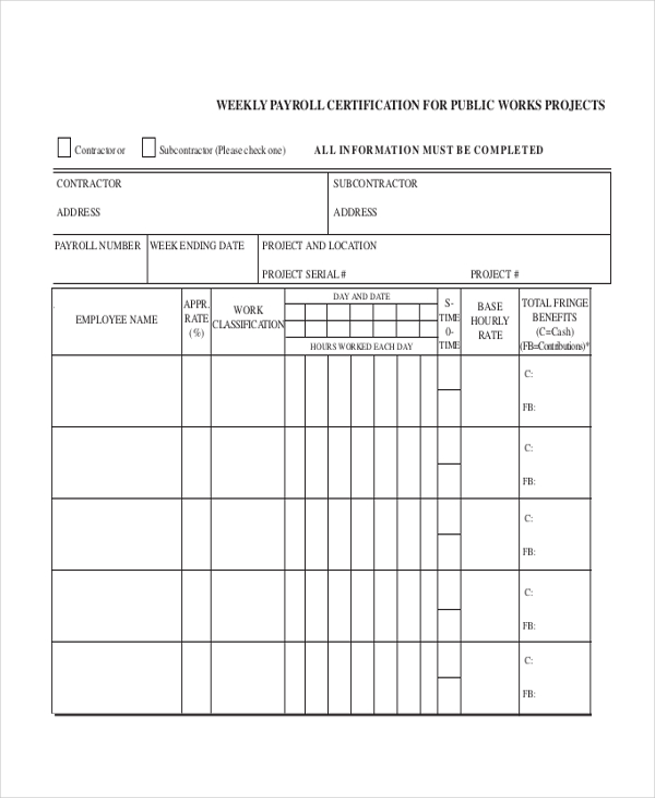 FREE 9+ Sample Certified Payroll Forms in PDF | Excel | Word