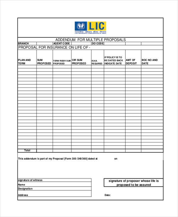 FREE 13+ LIC Proposal Form Samples, PDF, MS Word, Google Docs