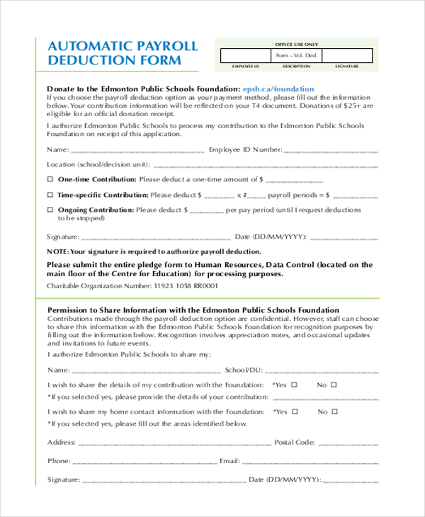 FREE 14+ Sample Payrolle Deduction Forms in PDF | Excel | Word