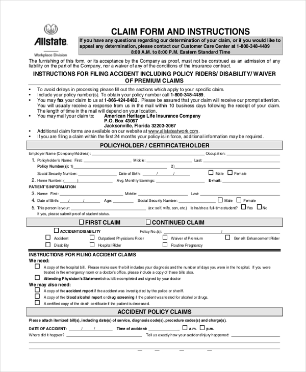FREE 9+ Sample Disability Claim Forms in PDF | MS Word