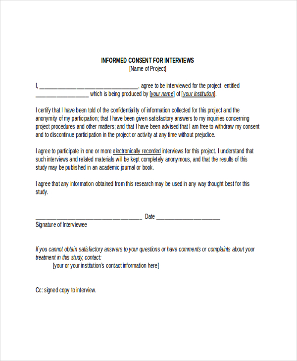 FREE 13+ Interview Consent Form Samples, PDF, MS Word, Google Docs