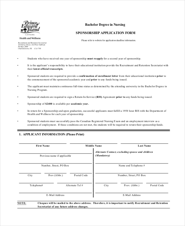 FREE 13+ Sample Sponsorship Application Forms in PDF | MS Word | Excel