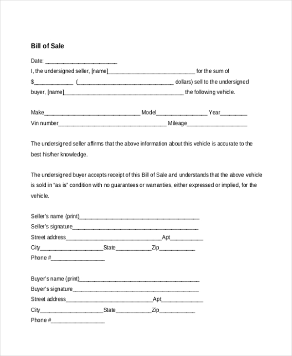 Simple Bill Of Sale Form Printable Horeternal