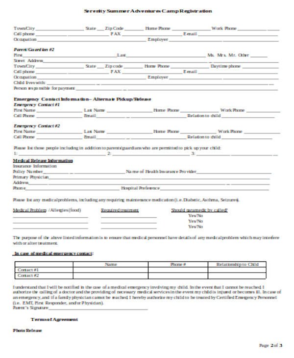 FREE 13+ Sample Camp Registration Forms in PDF | Excel | Word