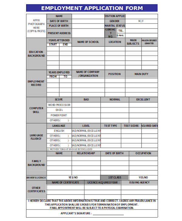 FREE 12+ Sample Employee Application Forms in PDF | MS Word | Excel