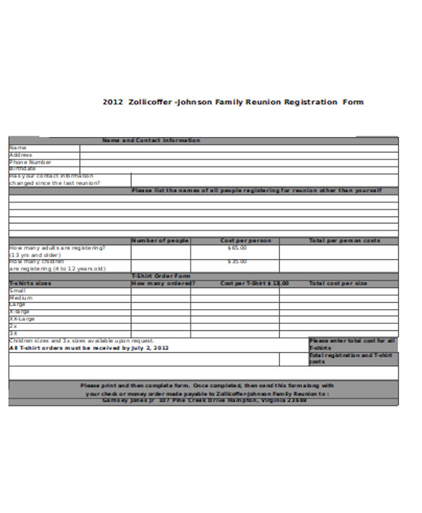 FREE 13+ Family Reunion Registration Form Samples, PDF, MS Word, Google ...