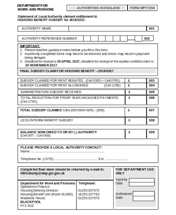 FREE 11+ Sample Housing Benefit Forms in PDF | MS Word