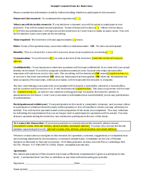 FREE 13+ Interview Consent Form Samples, PDF, MS Word, Google Docs