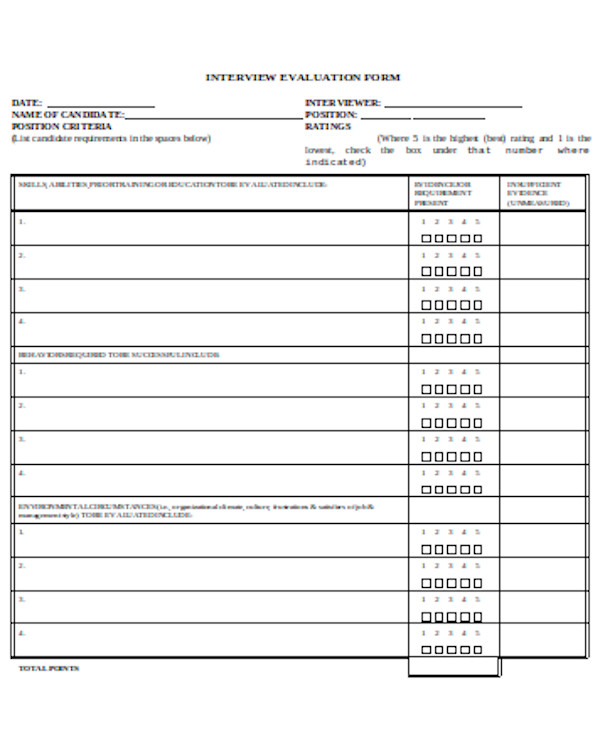 FREE 13 Sample Interview Evaluation Forms In PDF MS Word Excel