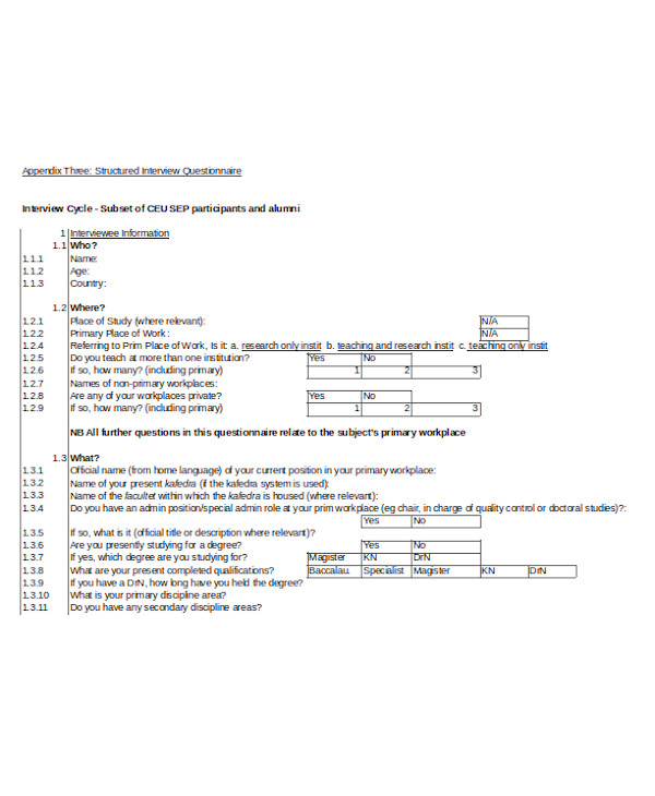 FREE 12+ Interview Questionnaire Form Samples, PDF, MS Word, Google ...