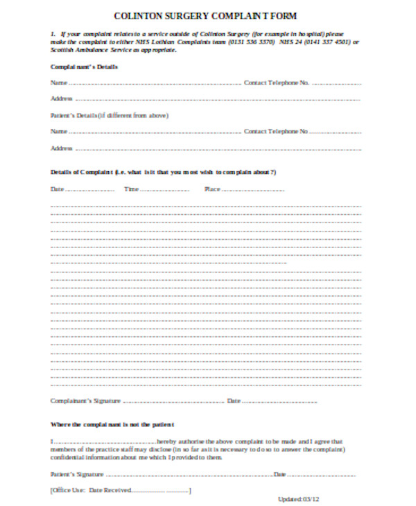 FREE 11+ Sample Patient Complaint Forms in PDF | Word