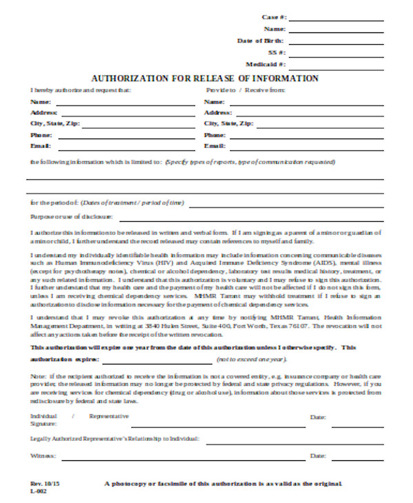 FREE 10+ Sample Release of Information Forms in PDF | Word | Excel