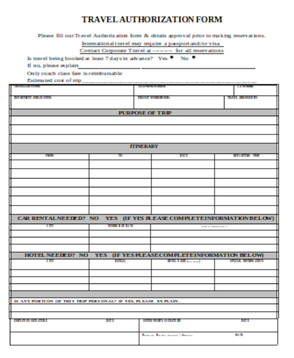 FREE 11 Sample Travel Authorization Forms In PDF MS Word Excel
