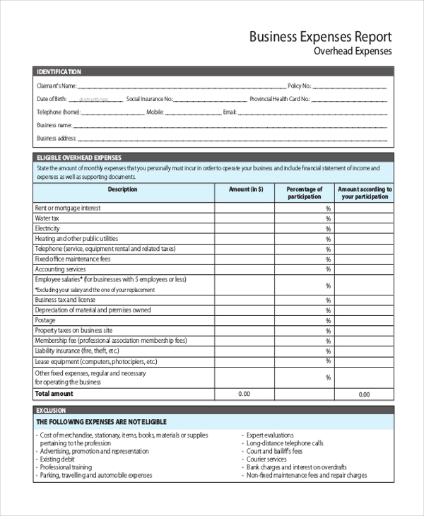 FREE 10+ Sample Business Expense Report Forms in PDF | Word | Excel