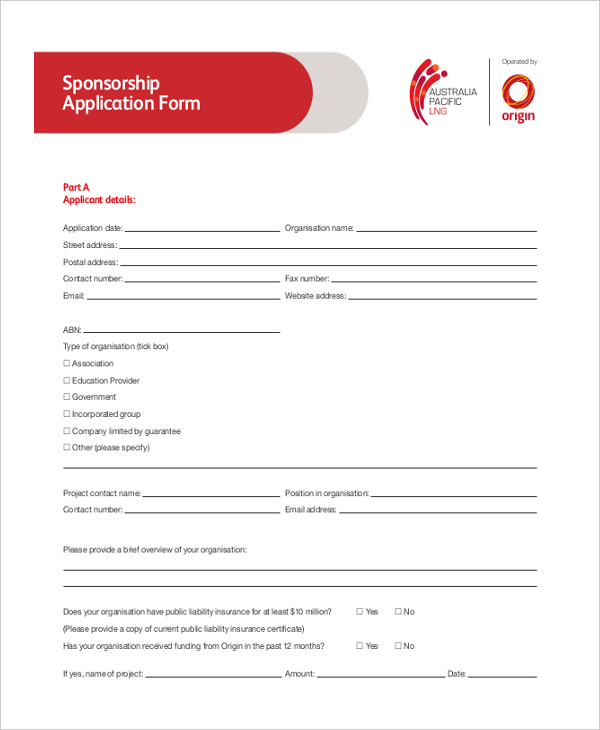 FREE 13+ Sample Sponsorship Application Forms in PDF | MS Word | Excel
