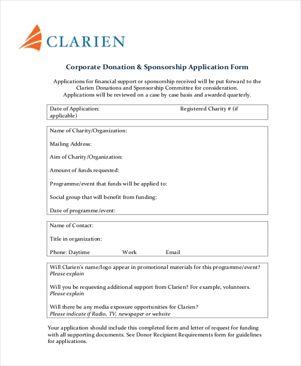 FREE 13+ Sample Sponsorship Application Forms in PDF | MS Word | Excel