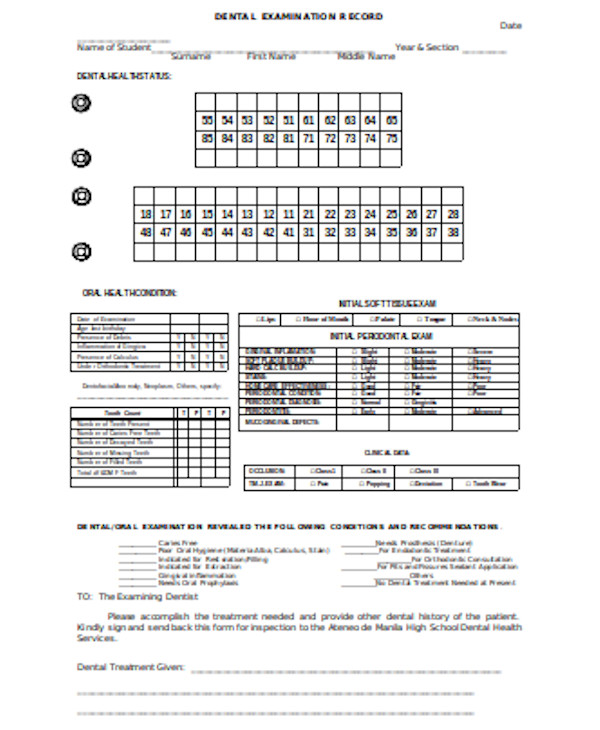 FREE 9+ Sample Dental Examination Forms in PDF | Word