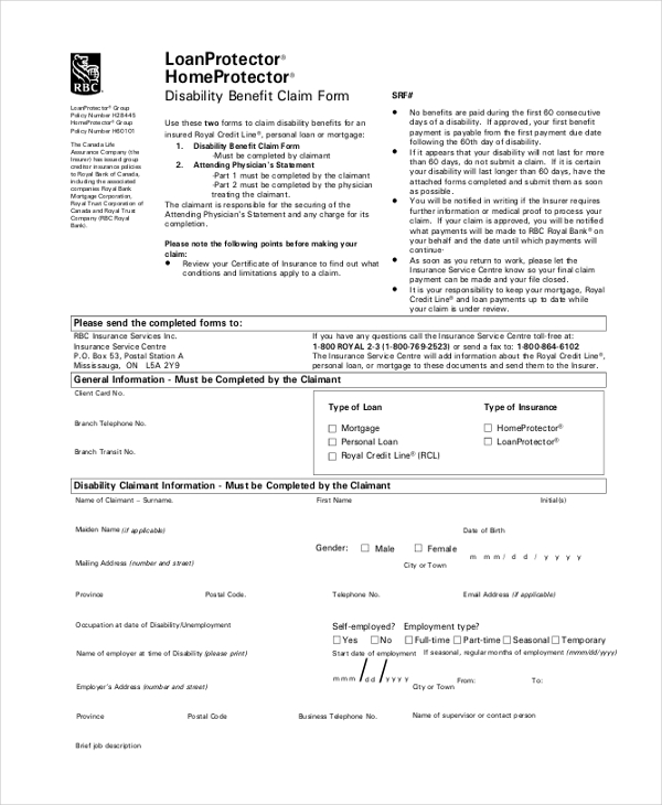 FREE 9+ Sample Disability Claim Forms in PDF | MS Word