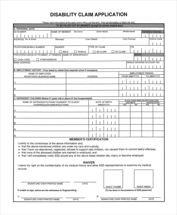 FREE 9+ Sample Disability Claim Forms in PDF | MS Word