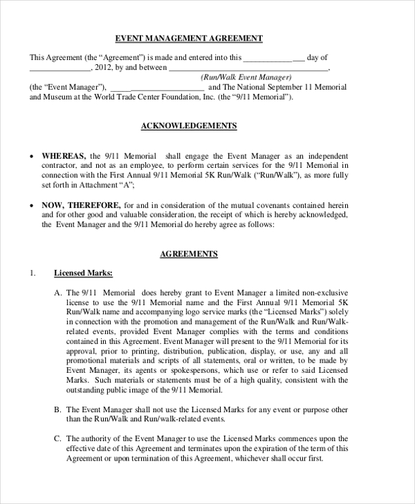 FREE 10+ Sample Event Agreement Forms in PDF