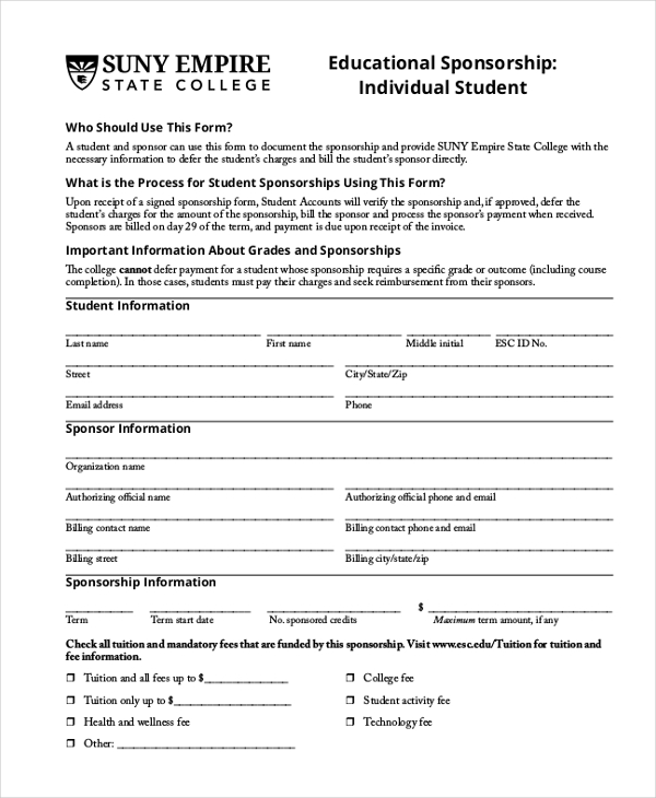 FREE 13+ Sample Sponsorship Application Forms in PDF | MS Word | Excel