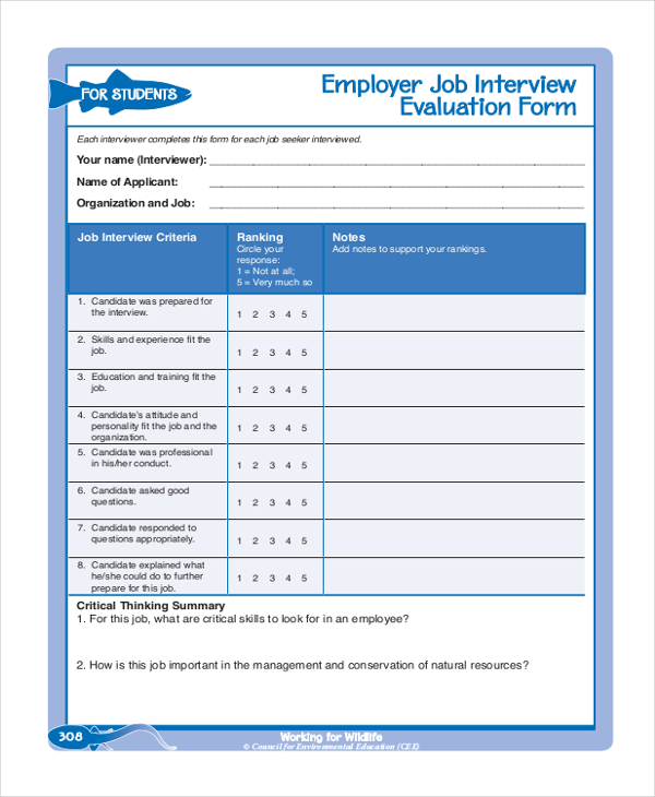 FREE 13 Sample Interview Evaluation Forms In PDF MS Word Excel