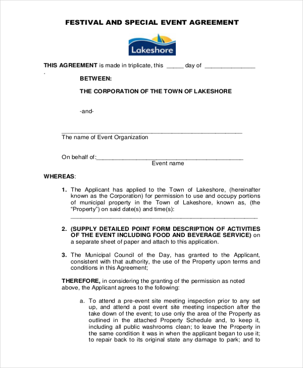 FREE 10+ Sample Event Agreement Forms in PDF