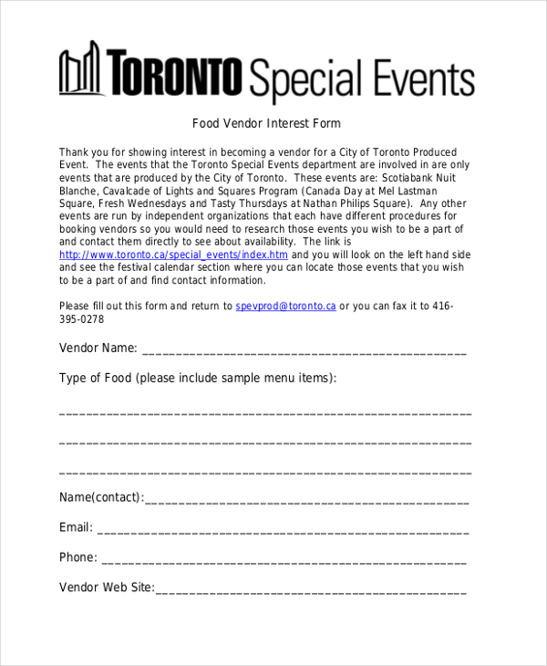 FREE 10+ Sample Vendor Event Forms in PDF | MS Word