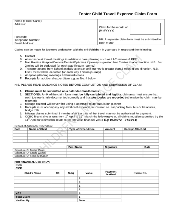 FREE 11+ Sample Travel Expense Claim Forms in MS Word | PDF | MS Excel