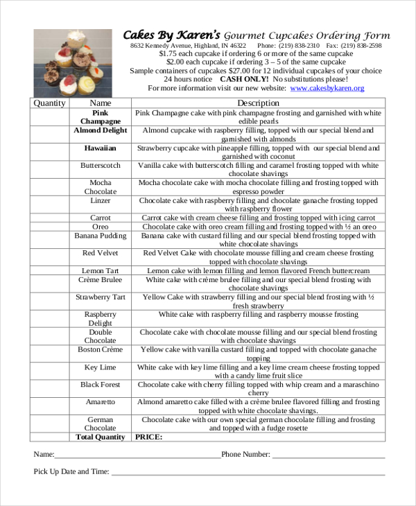 FREE 11+ Sample Cupcake Order Forms in PDF | MS Word
