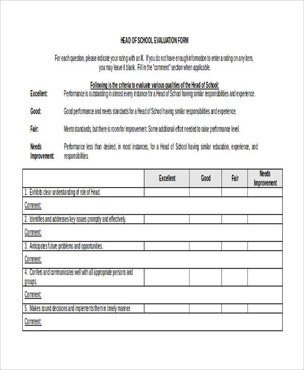 FREE 12+ Sample School Evaluation Forms in PDF | MS Word | Excel