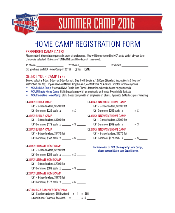 FREE 13+ Sample Camp Registration Forms in PDF | Excel | Word